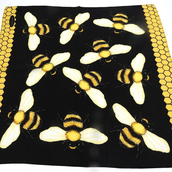 Accessories | 10 Silk Scarf Large Bees With Honeycomb On Black ...
